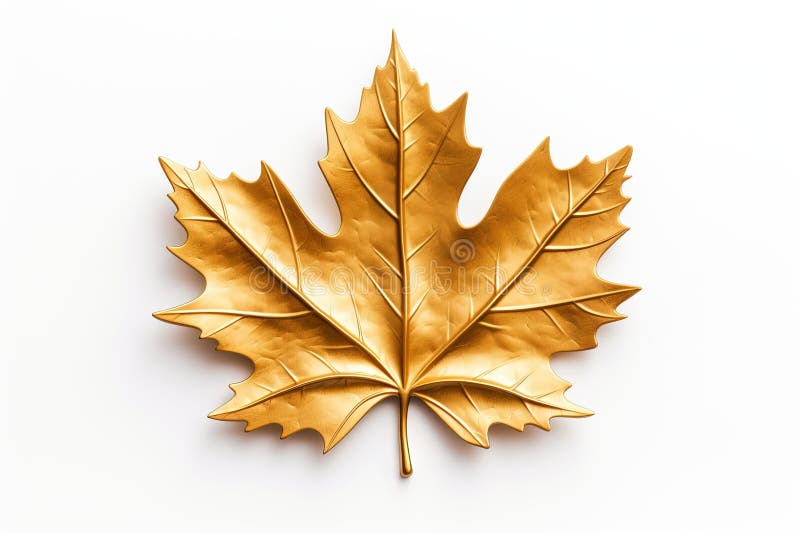 Golden Maple Leaf Isolated on White Metal Background. Generative AI ...