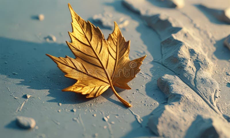 Golden Maple Leaf Rests on Textured Surface, Contrasting with the Rough ...