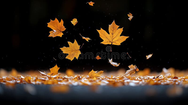 Golden Maple Leaves Falling Autumn Scene Stock Image - Image of ...