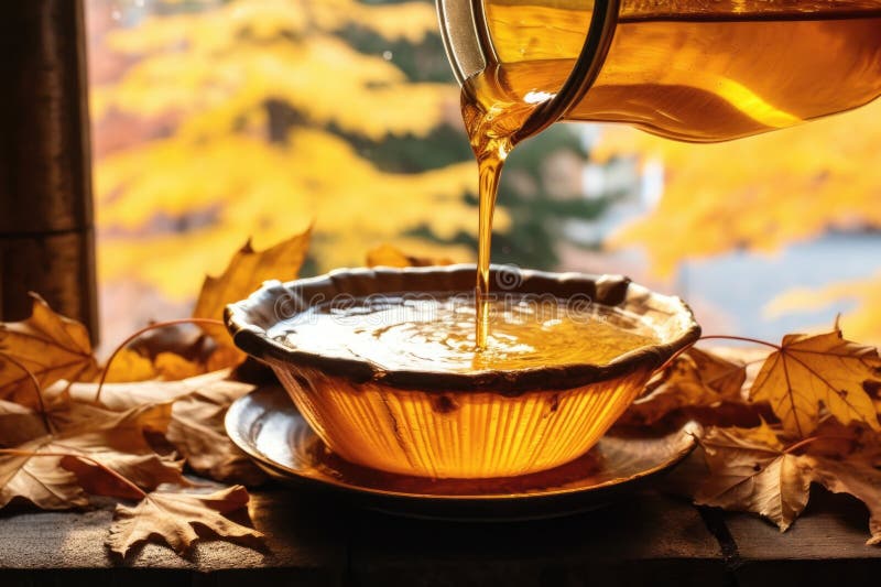 Golden Maple Syrup Being Poured through a Filter Stock Illustration ...