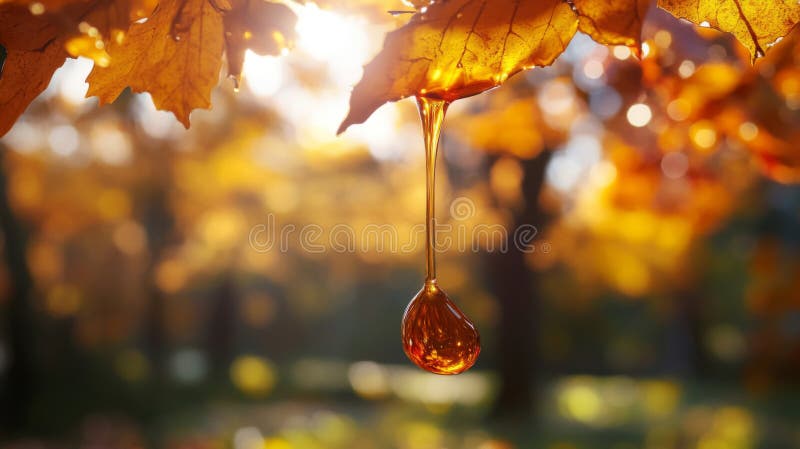 Golden Maple Syrup Dripping from Autumn Leaf Stock Illustration ...