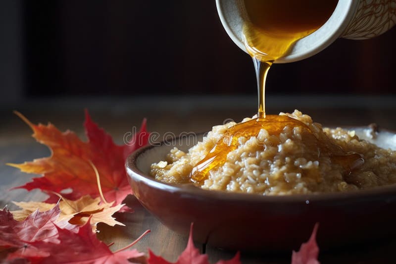 Golden Maple Syrup Drizzle on Oatmeal Stock Illustration - Illustration ...
