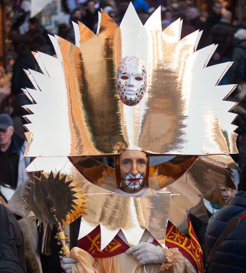 A Golden Mask is Photographed in Venice during the Carnival Editorial ...