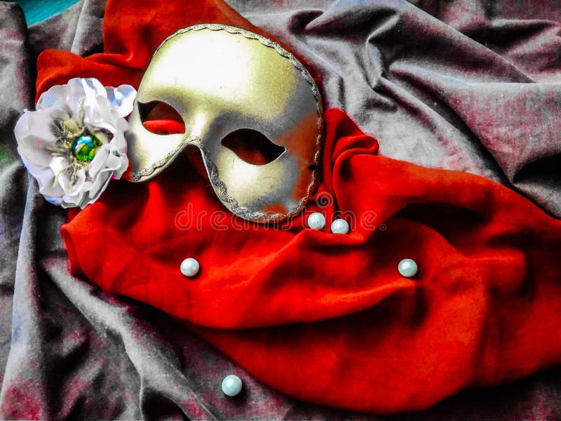Golden Mask on the Two Color Fabric Stock Photo - Image of costume ...