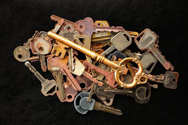 Many Old Keys on Red Background Stock Image - Image of unknown ...