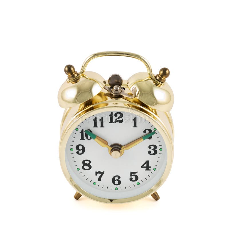 Golden Mechanical Alarm Clock Isolated Stock Image - Image of ...
