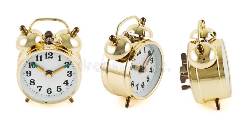 Golden Mechanical Alarm Clock Isolated Stock Image - Image of ...