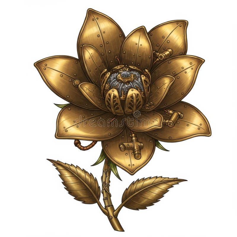 Golden Mechanical Flower Illustration Stock Illustration - Illustration ...