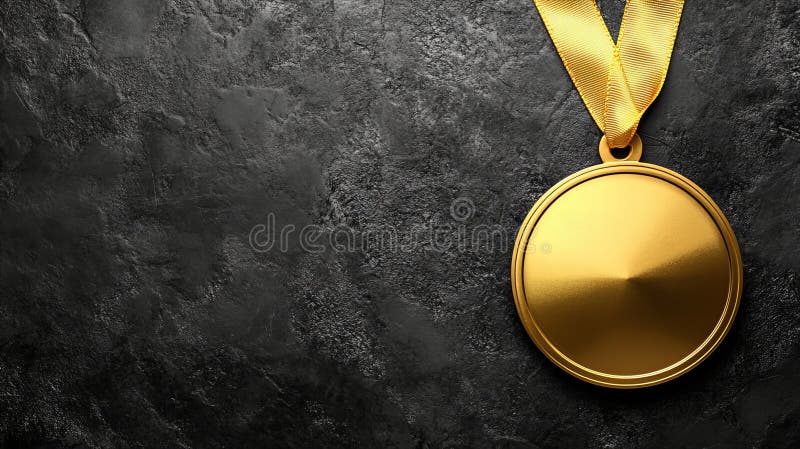 Golden Medal on Dark Textured Surface with Yellow Ribbon Stock ...
