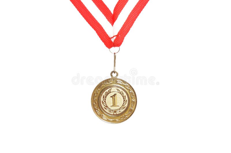 Large Gold First Prize Medal with Ribbon Stock Image - Image of gold ...