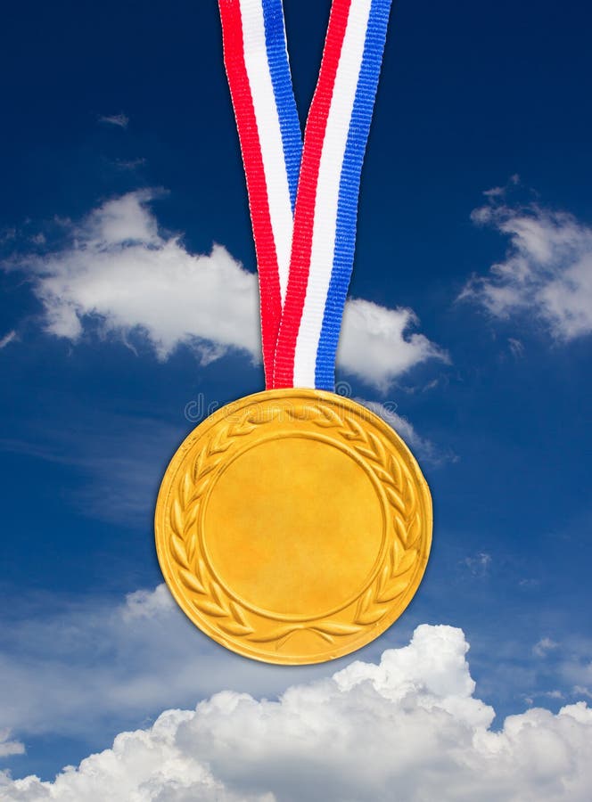 Hands with golden medal. stock image. Image of blue, performance - 33904839