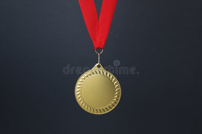 Golden Medal with Red Ribbon on Dark Grey Background Stock Photo ...