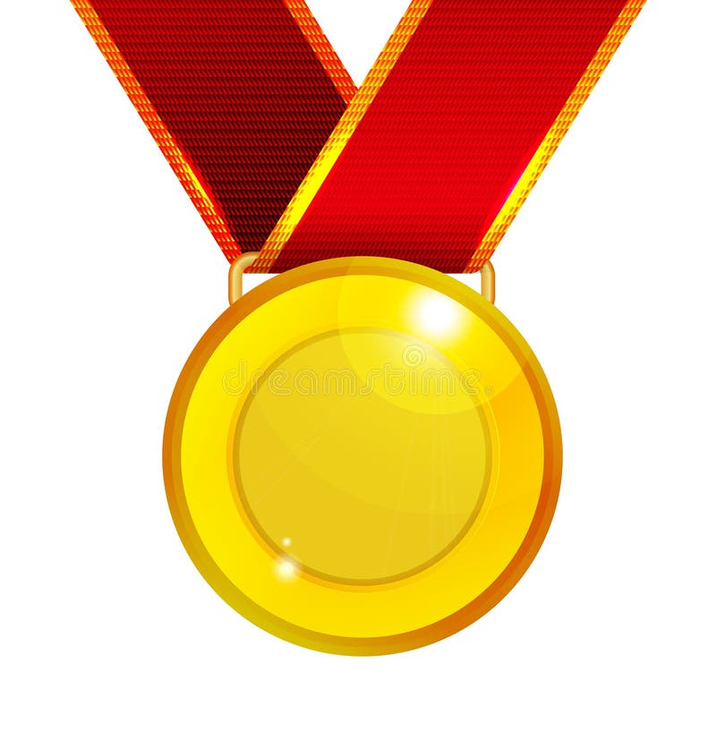 Golden Medal with Red Ribbon Stock Vector - Illustration of label ...