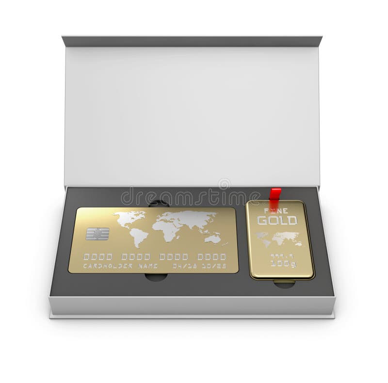 Golden Member Card with Golden Bar in the Box, 3d Illustration Stock ...