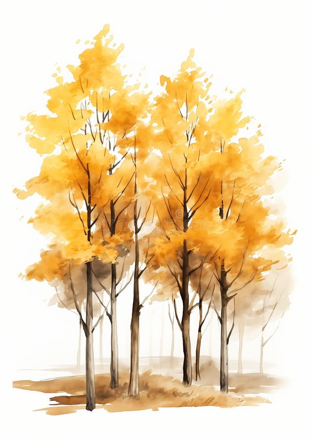 Golden Memories: a Simple October Scene of Three Trees Stock ...