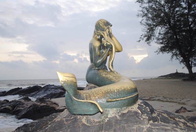 The Golden Mermaid at Samila Beach, Songkhla Province Thailand Stock ...