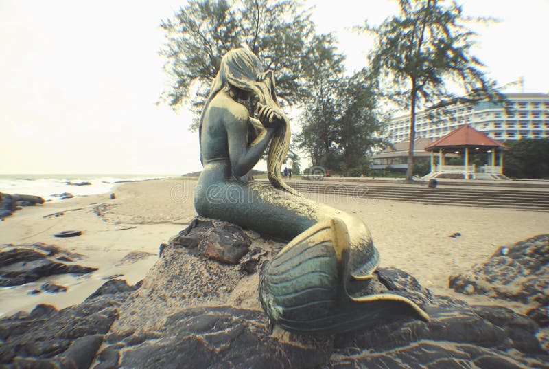 Golden Mermaid Statue, Songkhla, Thailand Stock Image - Image of lady ...