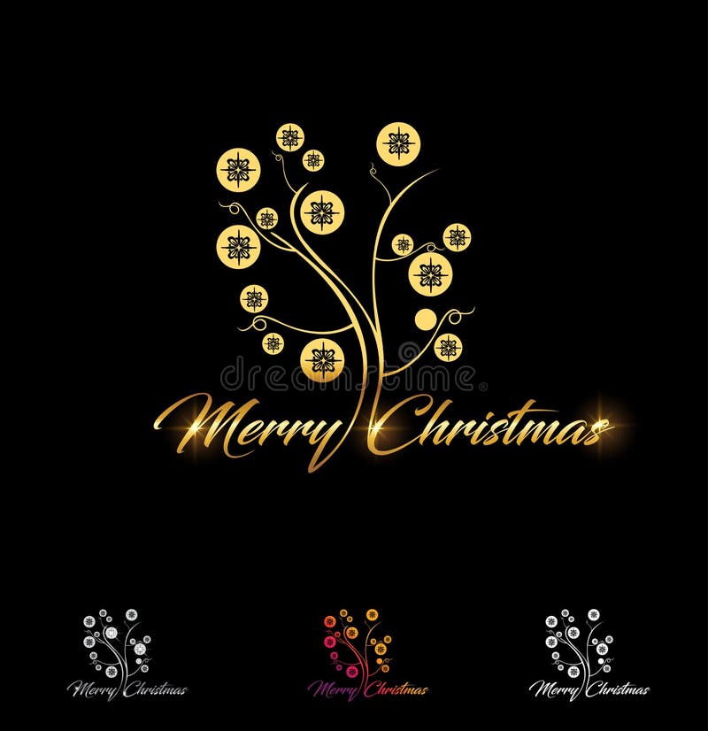 Golden Merry Christmas Text with Snow Flake Sign Stock Vector ...