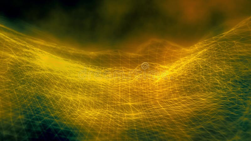 Golden Mesh Landscape Connected Grid in Three Dimension Space Stock ...