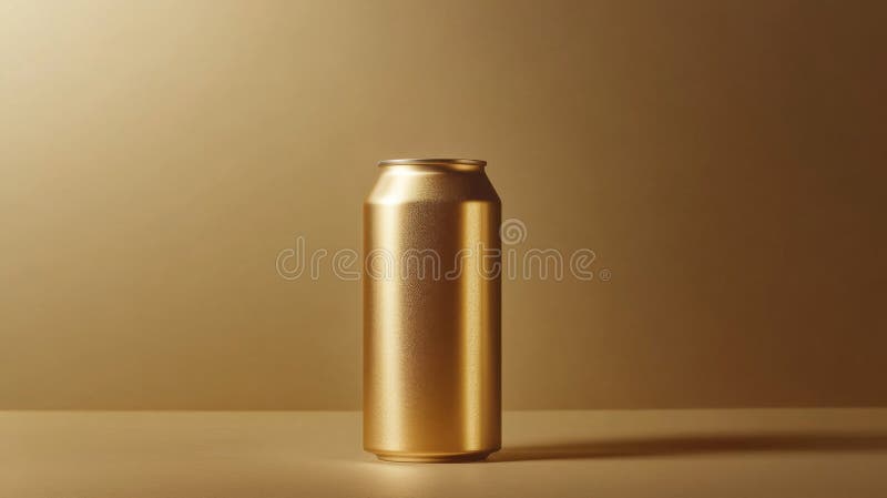 Golden Metal Can on Table with Smooth Gold Background in Studio Light ...