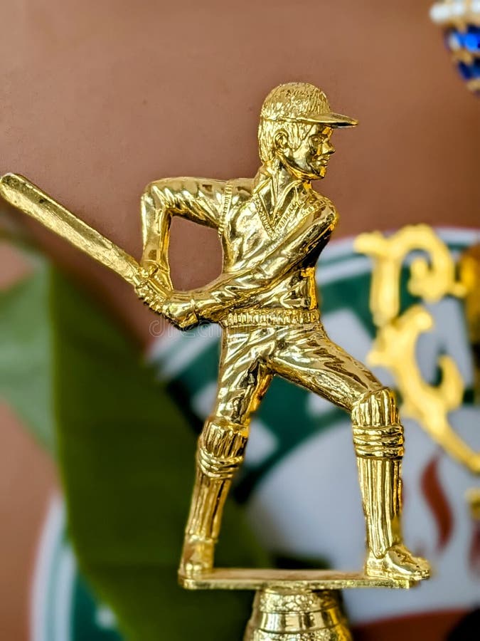 Golden Metal Cricket Batsman Trophy Stock Image - Image of golden ...