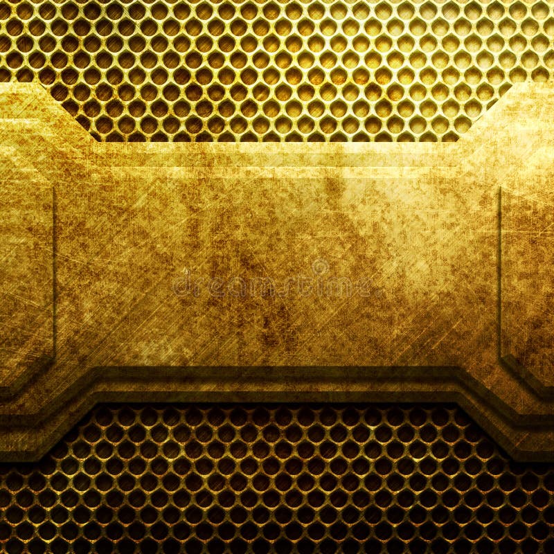 Golden Metal Plate on Grid. Industrial Stock Image - Image of iron ...