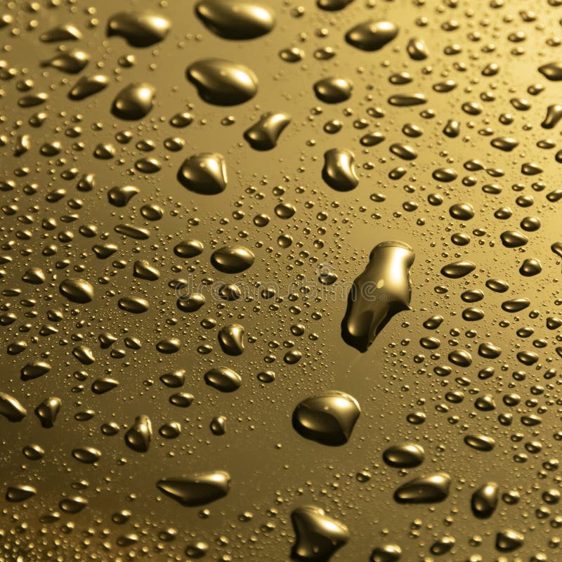 Golden Metal Water Drops on Shiny Metallic Surface Stock Image - Image ...