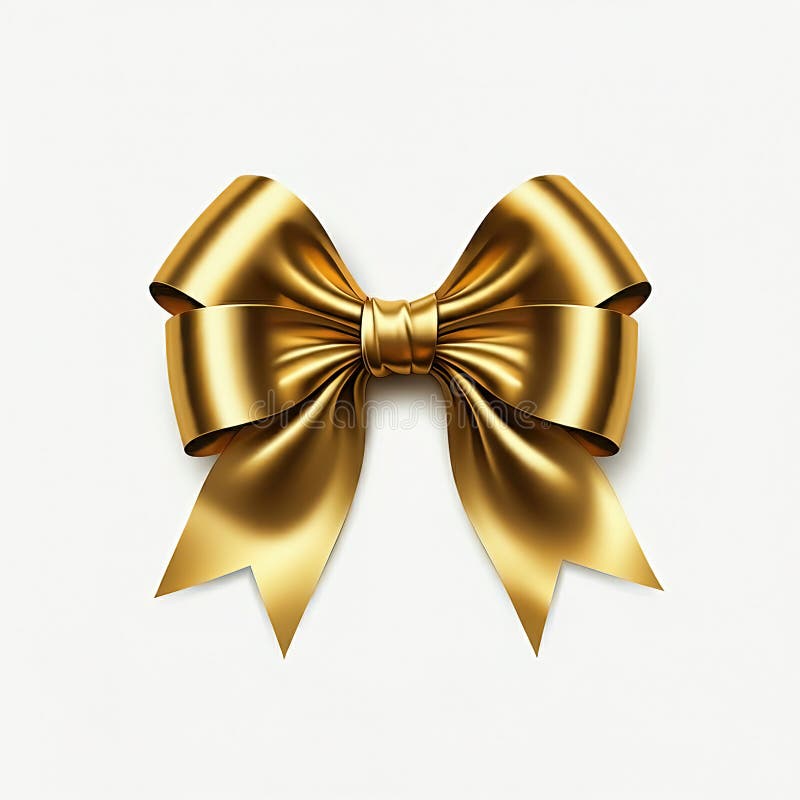 Golden Metallic Gift Bow Top View Isolated on White Background Stock ...