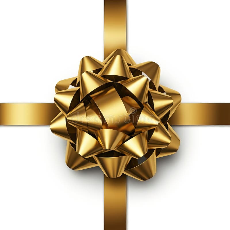 Golden Metallic Gift Bow Top View Isolated on White Background Stock ...
