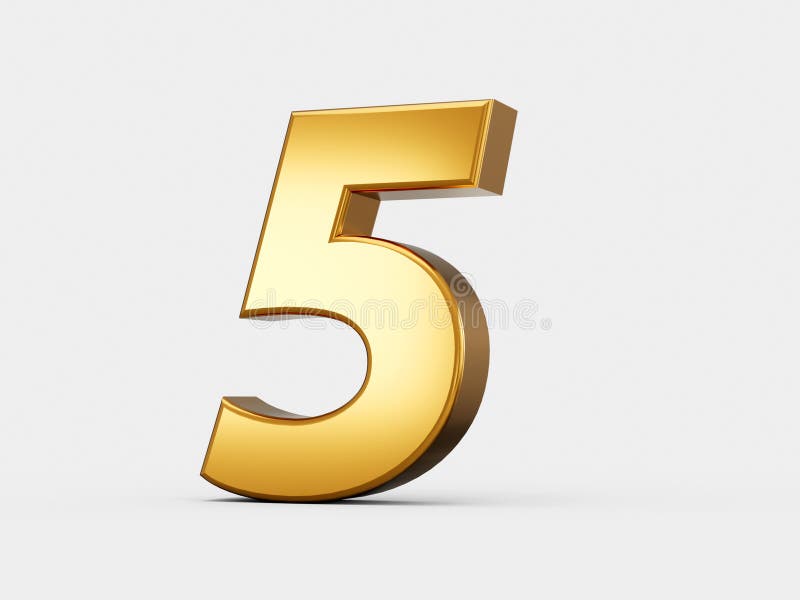 Golden Metallic Number 5 Five, White Background 3d Illustration Stock ...