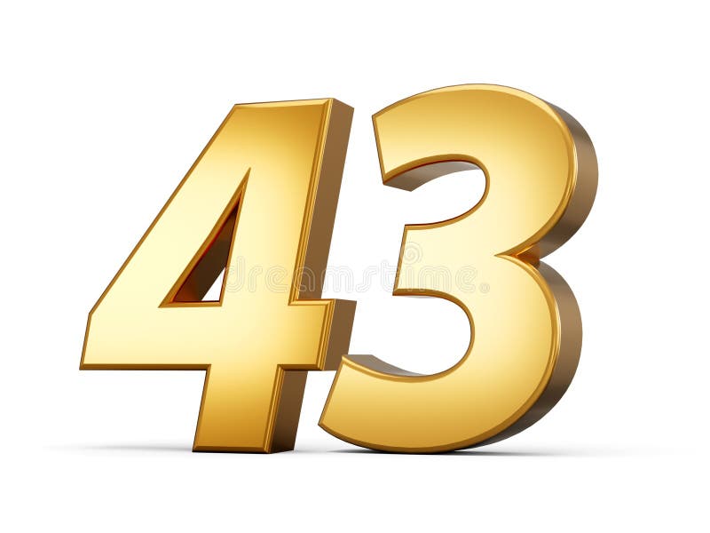 Golden Metallic Number 43 Forty Three, White Background 3d Illustration ...
