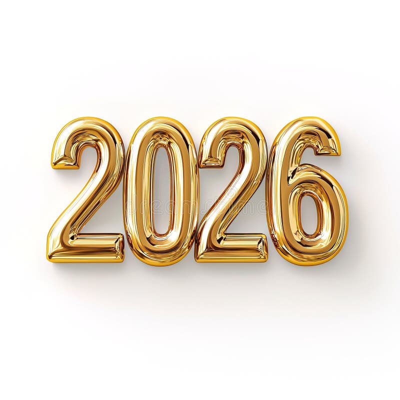 Golden Metallic Number "2026" Isolated on White Background, Festive ...