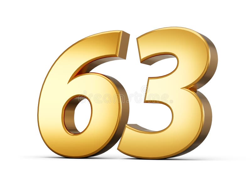Golden Metallic Number 63 Sixty Three, White Background 3d Illustration ...
