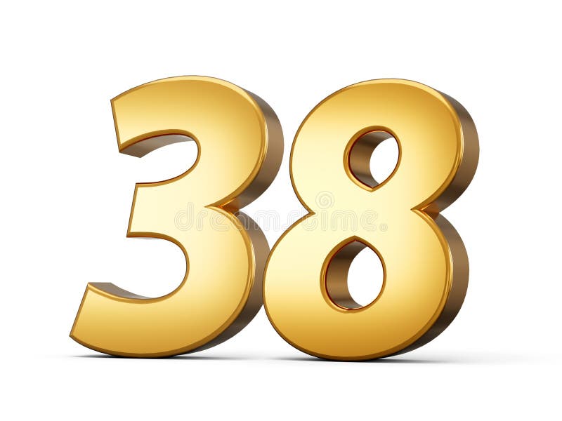 Golden Metallic Number 38 Thirty Eight, White Background 3d ...