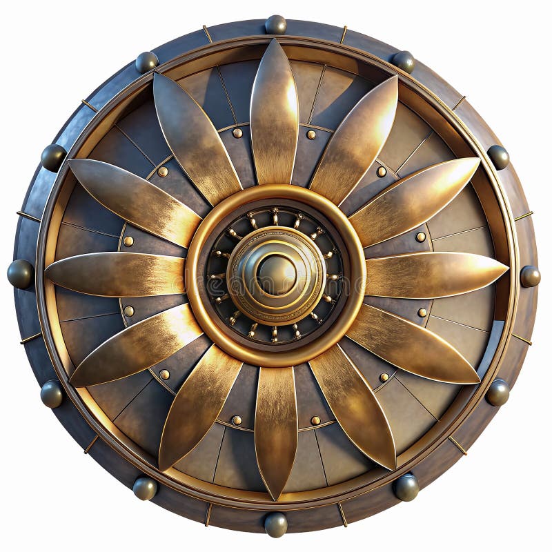 Golden Metallic Shield with Flower Shaped Design and Symmetrical ...