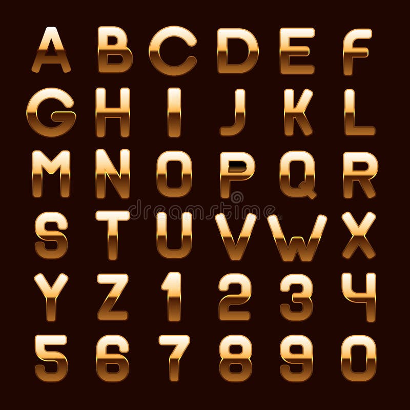 Golden Metallic Shiny ABC Letters and Numbers Stock Vector - Illustration of shine, gold: 61458229