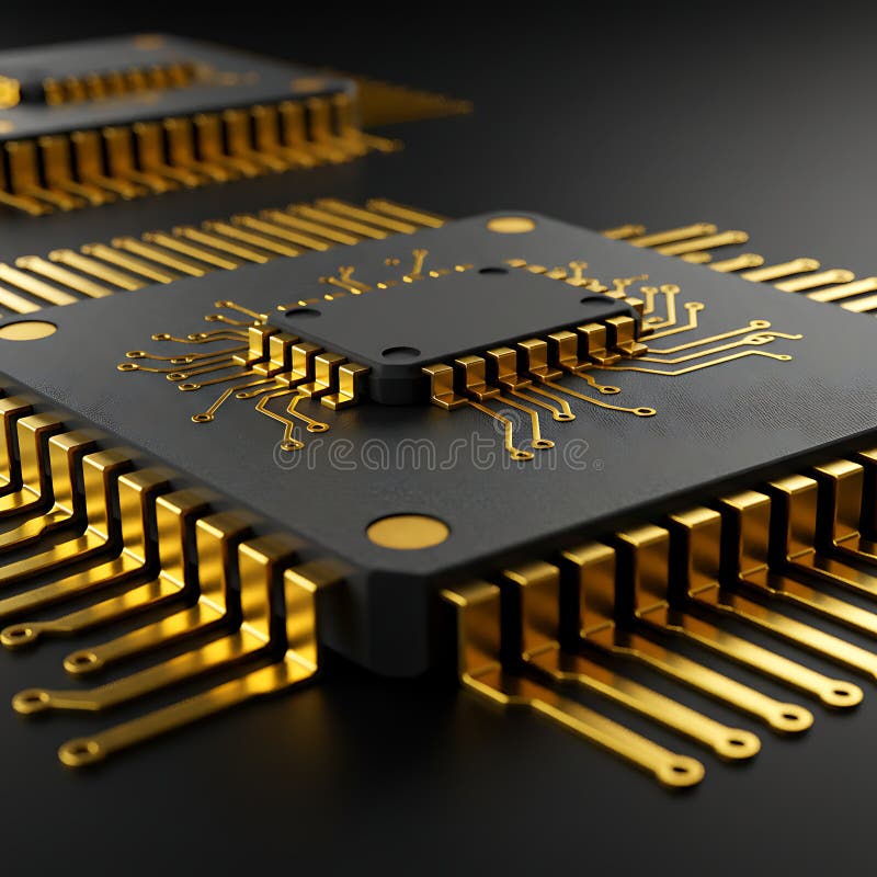 Golden Microchip Circuitry: a Sleek, Technological Aesthetic Stock ...