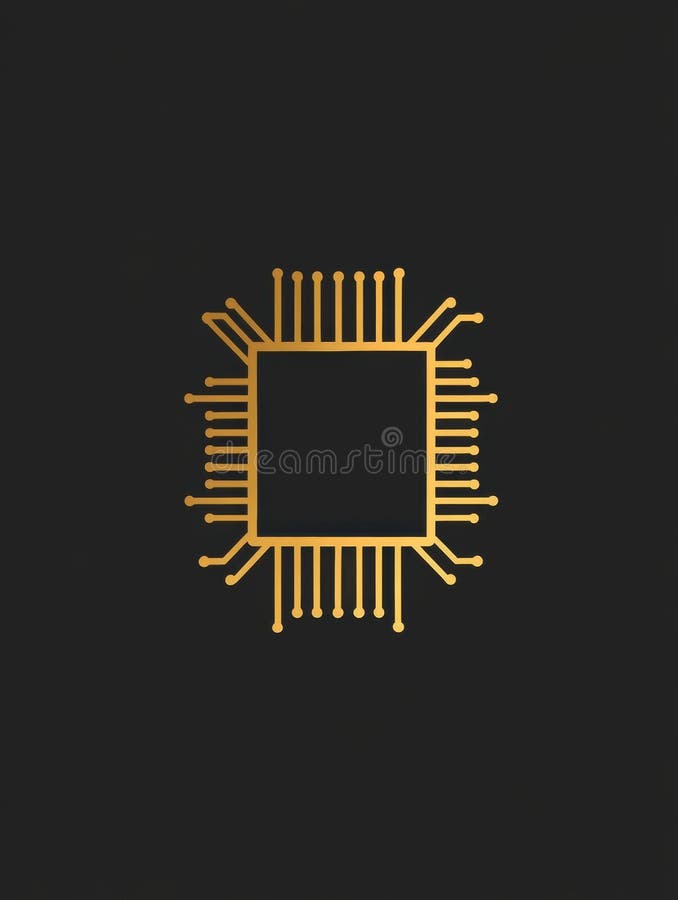 A Golden Microchip Icon Featuring Digital Traces Illustrates the ...