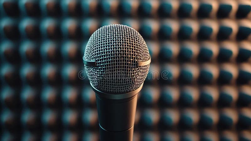 Golden Microphone Recording Professional Audio Near Computer Screen ...