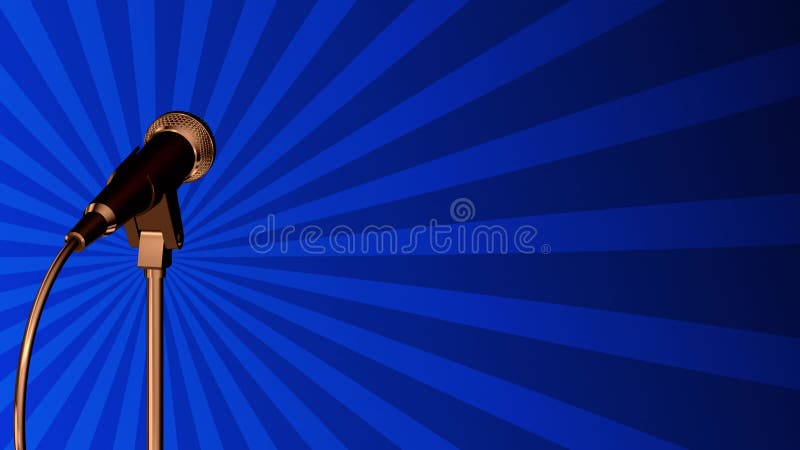 Golden Microphone Rotating on a Stand. Light Rays are Spinning on a ...