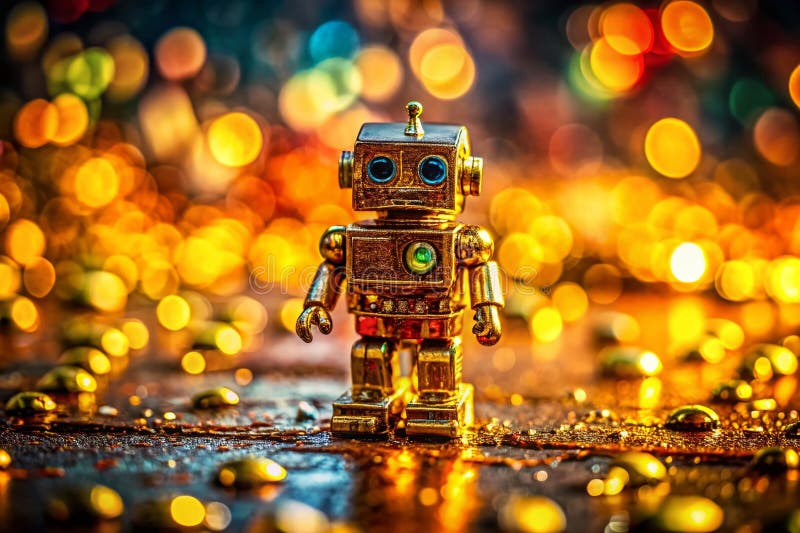 Golden Miniature Robot a Futuristic TiltShift Perspective on Advanced ...