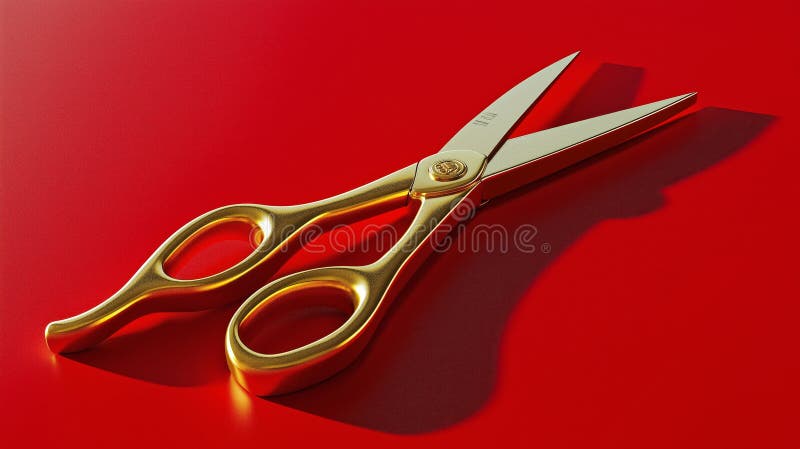 Golden Minimalist Scissors Open on a Vibrant Red Surface in a Modern ...