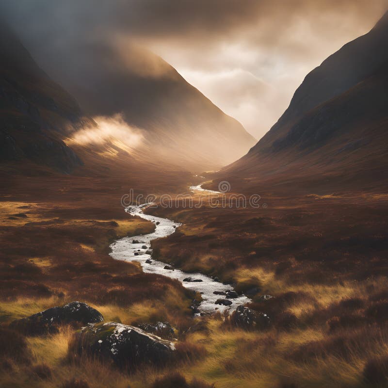 Golden Mist in Glen Coe: a Scottish Highland Masterpiece Stock ...