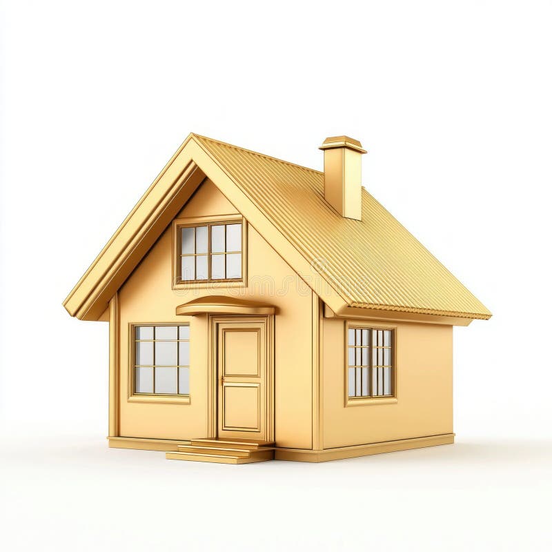Golden Model House Isolated on White Background Stock Illustration ...