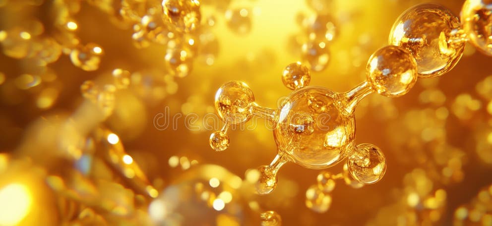 Golden Molecular Structure with Glowing Particles in Abstract ...
