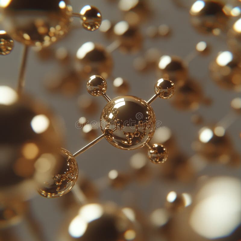 Close Up Illustration of Golden Molecular Structure Stock Illustration ...