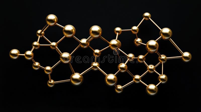 Golden Molecular Structure Network Against a Black Background Showcases ...