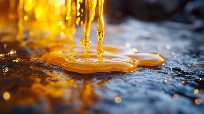 A Golden, Molten Liquid Flows Onto a Dark Surface, Creating a Vivid ...