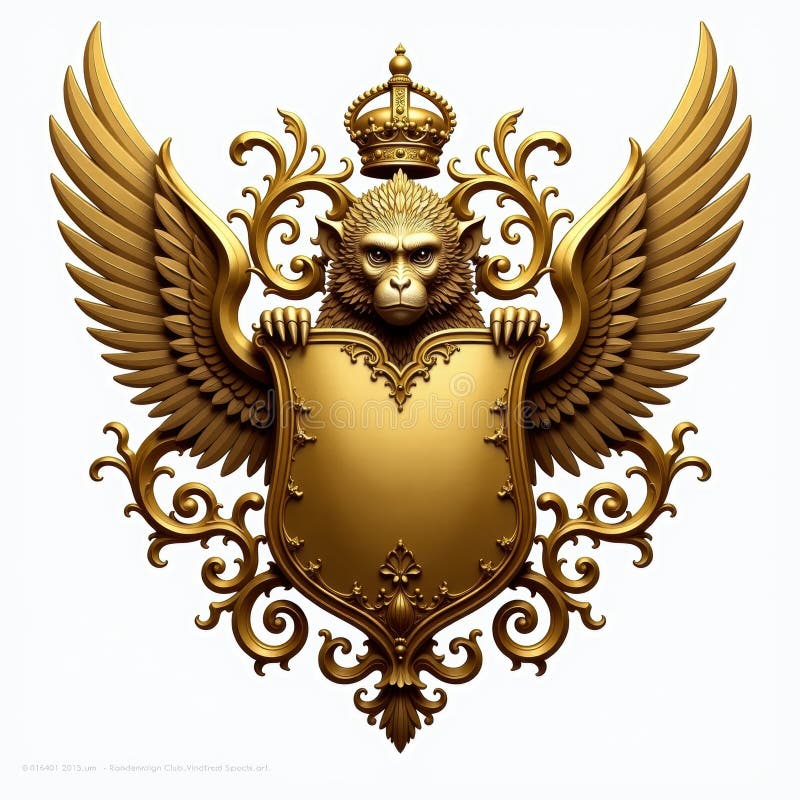 Golden Monkey Crest with Wings and Shield Stock Illustration ...