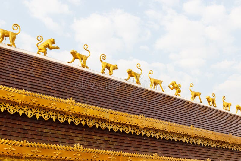 Golden Monkey Sculpture Decorating on Temple Roof Stock Photo - Image ...